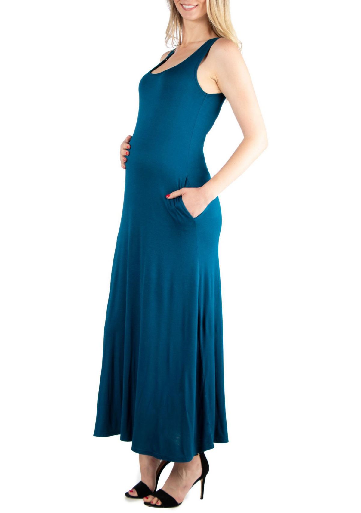 24seven Comfort Apparel Scoop Neck Sleeveless Maternity Maxi Dress with ...