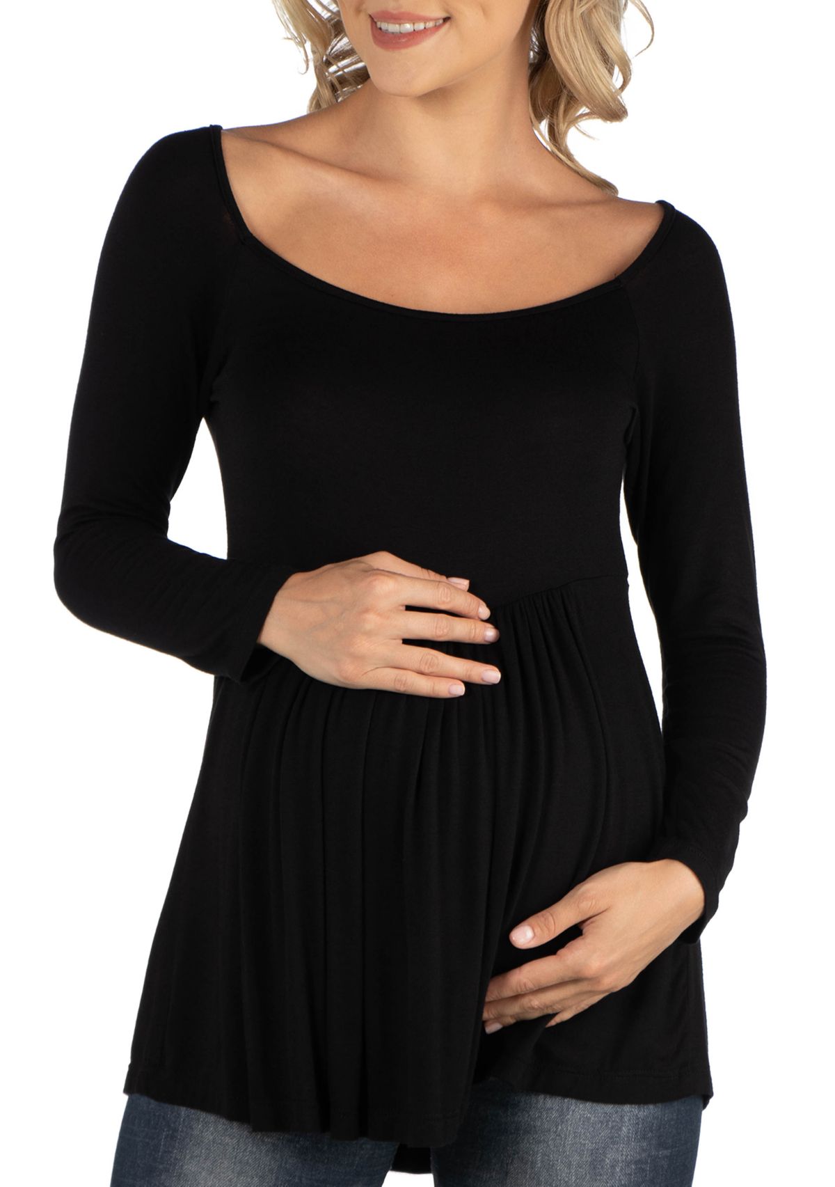 24seven Comfort Apparel Maternity Long Sleeve Square Neck Empire Waist ...