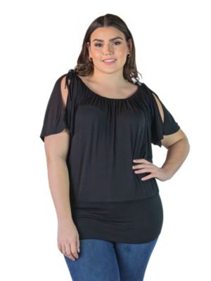 24seven Comfort Apparel Plus Size Short Sleeve Split Shoulder Top | Belk