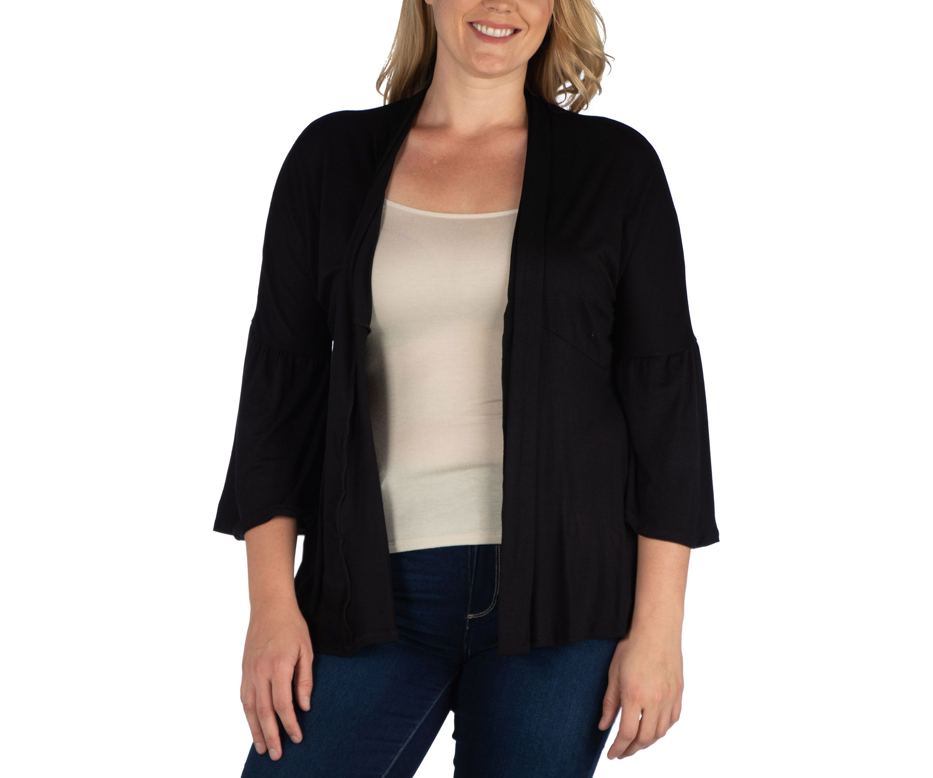 24seven Comfort Apparel Plus Size Bell Sleeve Flared Open Front ...
