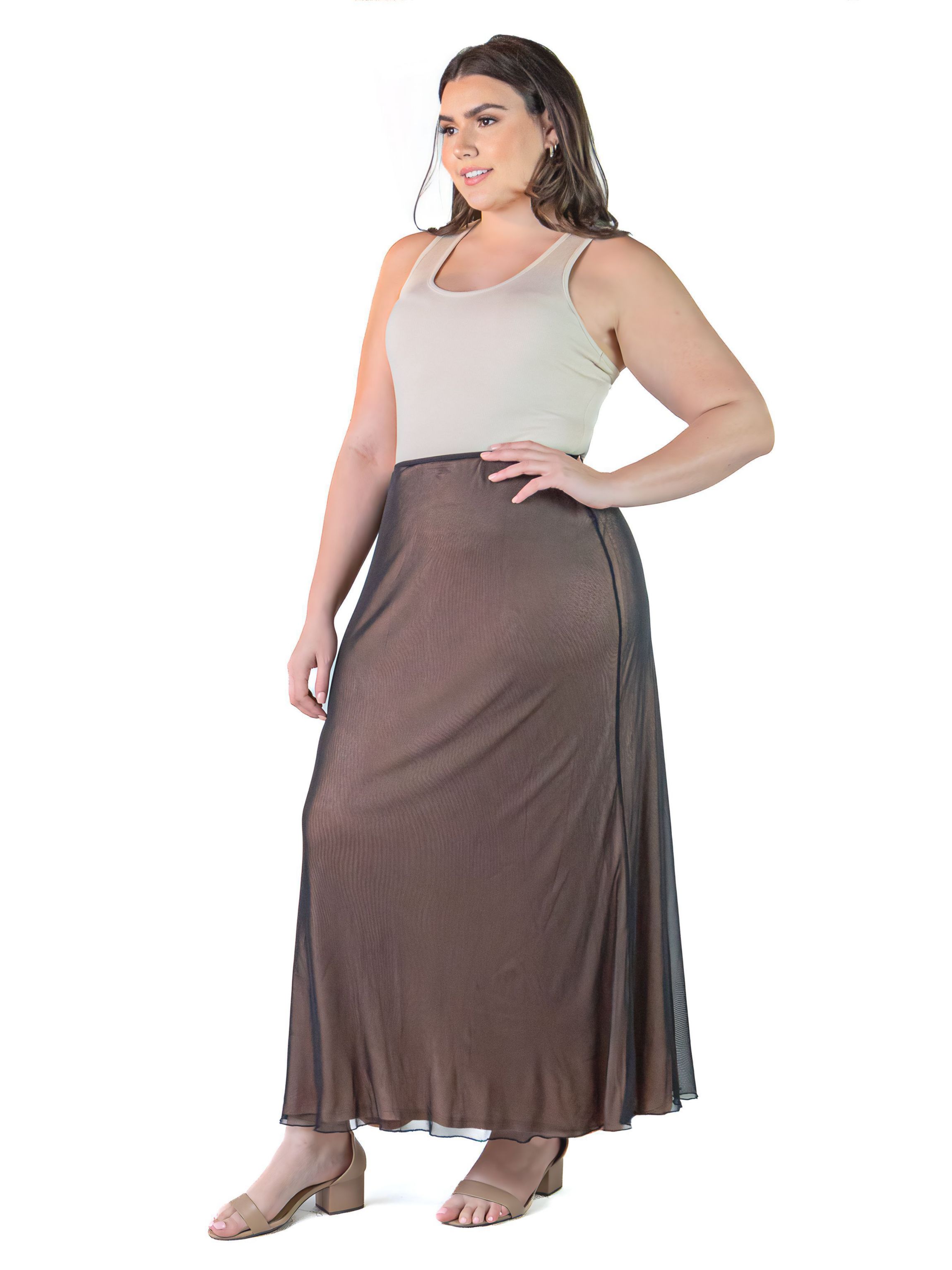24seven Comfort Apparel Plus Size Sheer Overlay Elastic Waist Maxi ...