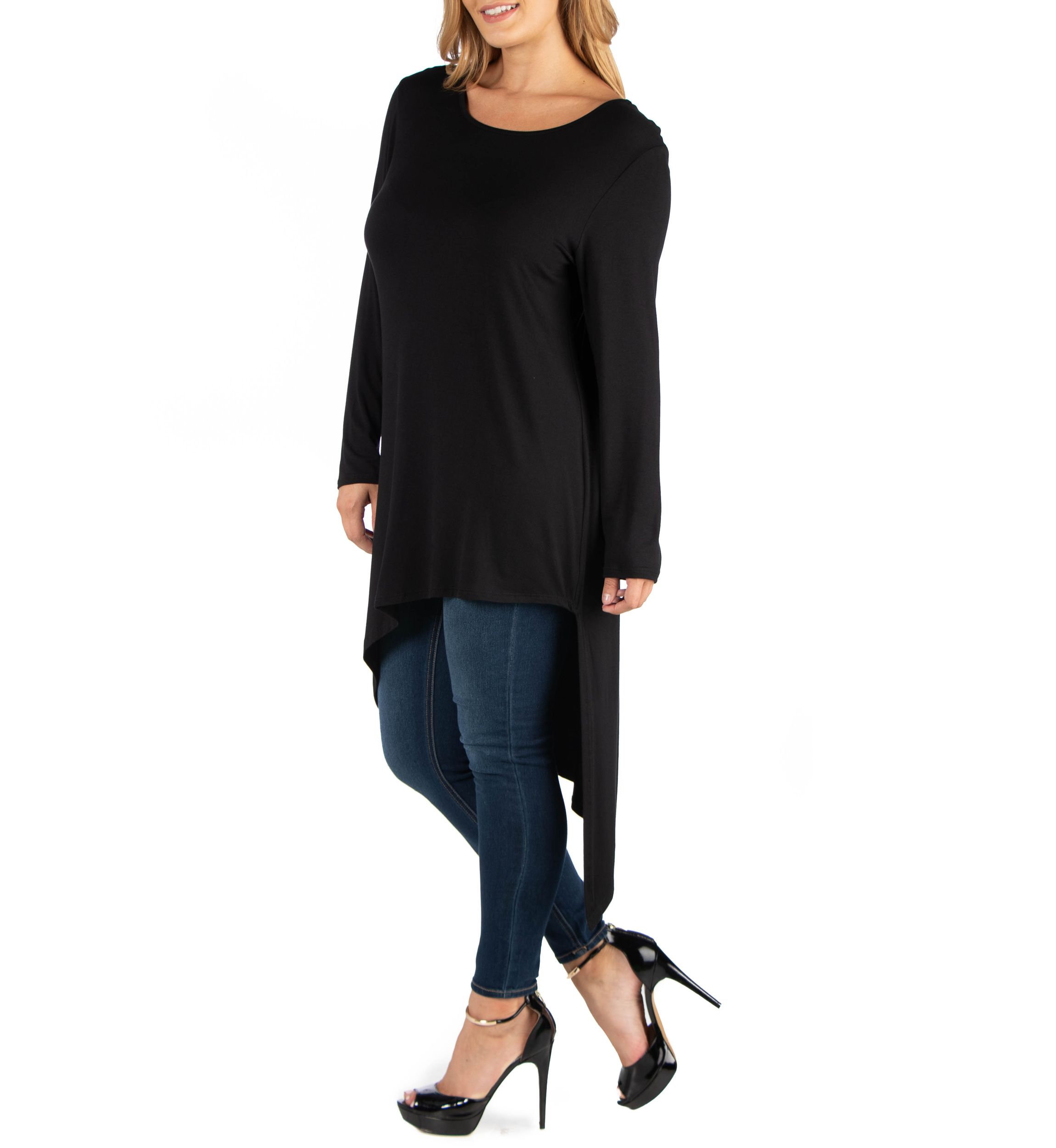 24seven Comfort Apparel Plus Size Full Length Long Sleeve Asymmetric ...
