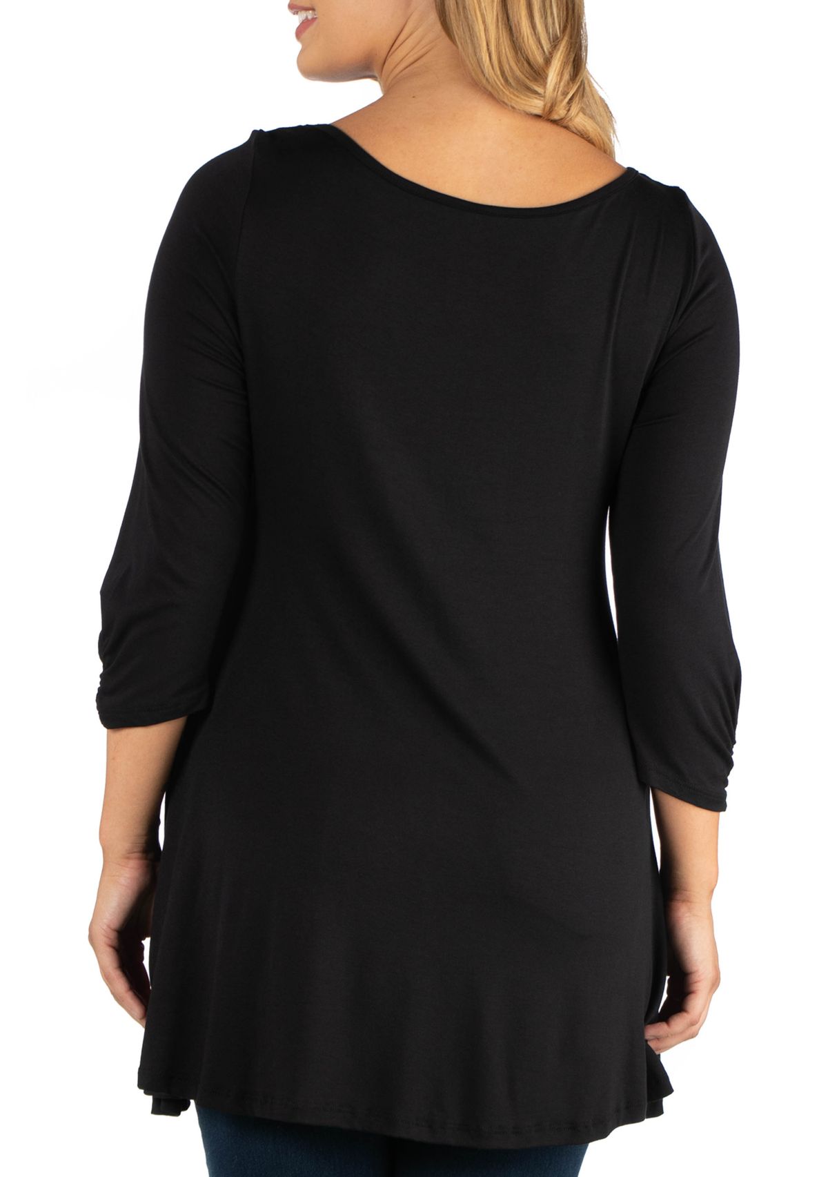 24seven Comfort Apparel Plus Size Ruched Sleeve Swing Tunic Top | Belk