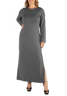 24seven Comfort Apparel Plus Size Form Fitting Long Sleeve Side Slit ...