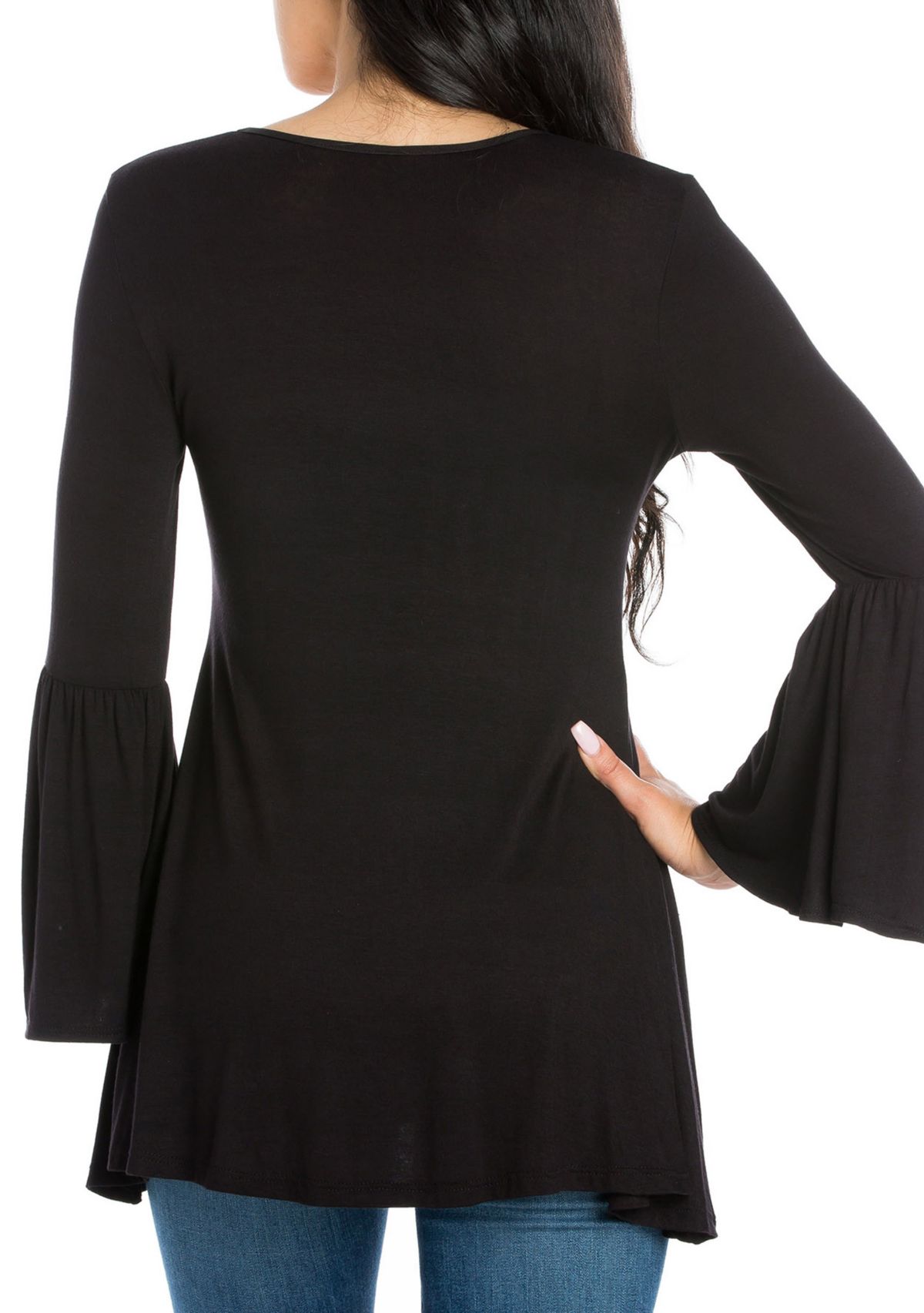 24seven Comfort Apparel Women's Long Bell Sleeve Flared Tunic Top | Belk