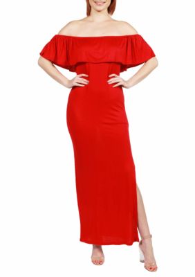 24seven Comfort Apparel Ruffle Off The Shoulder Maxi Dress | belk