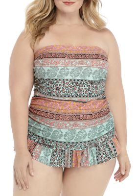 TRUE CRAFT Plus Size Tahitian Treasure Bandeau Swim Dress | belk