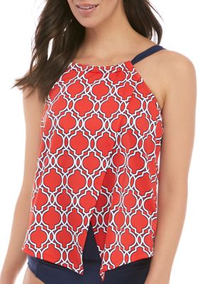 Crown & Ivy™ Lattice Wrap High Neck Tankini Swim Top | belk