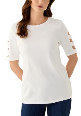 Kim Rogers® Women's Solid Ladder Sleeve Top | Belk
