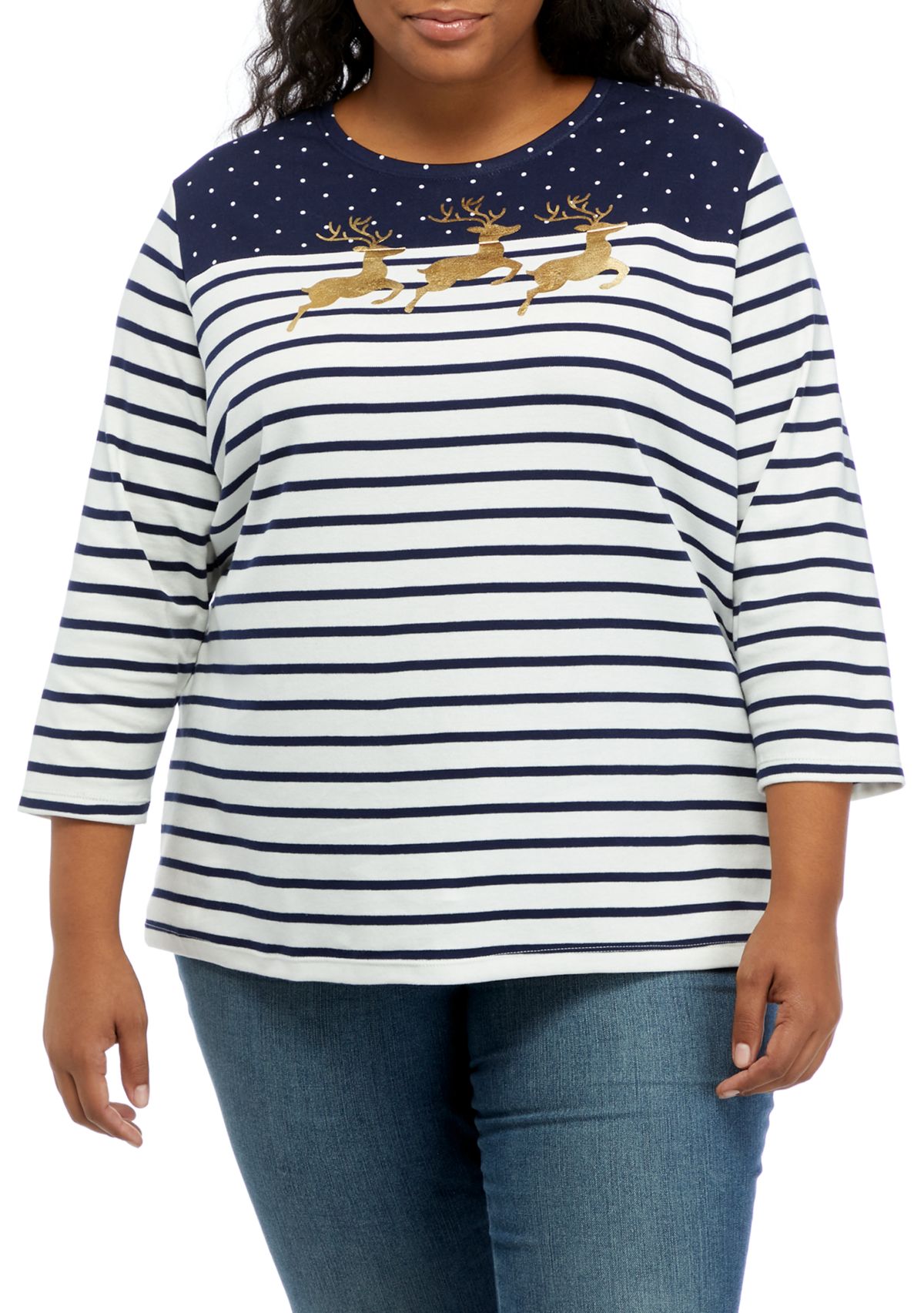 Kim Rogers® Plus Size Perfectly Soft 3/4 Sleeve Crew Neck T-Shirt | Belk