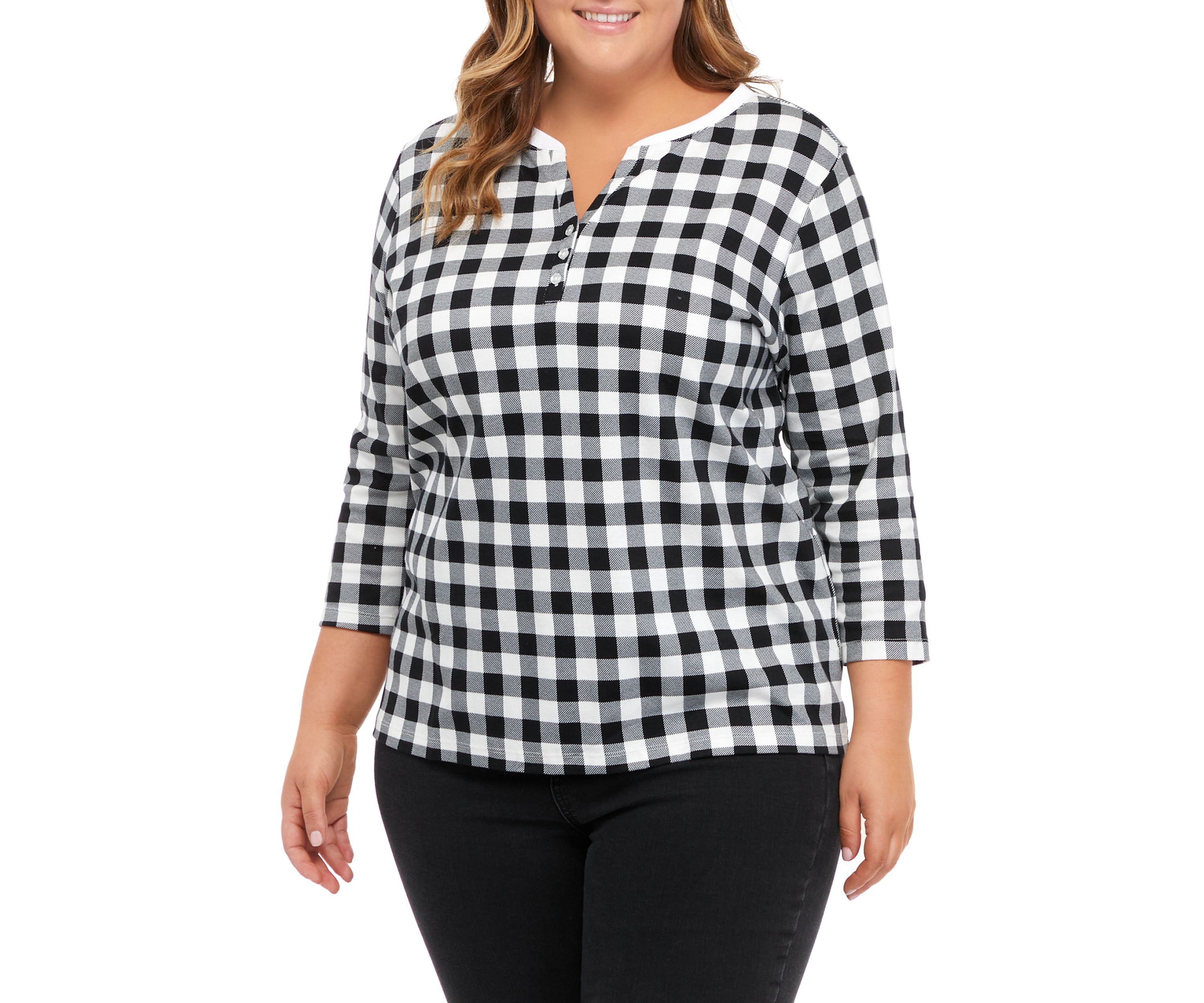 Kim Rogers® Plus Size Henley Print Top | Belk