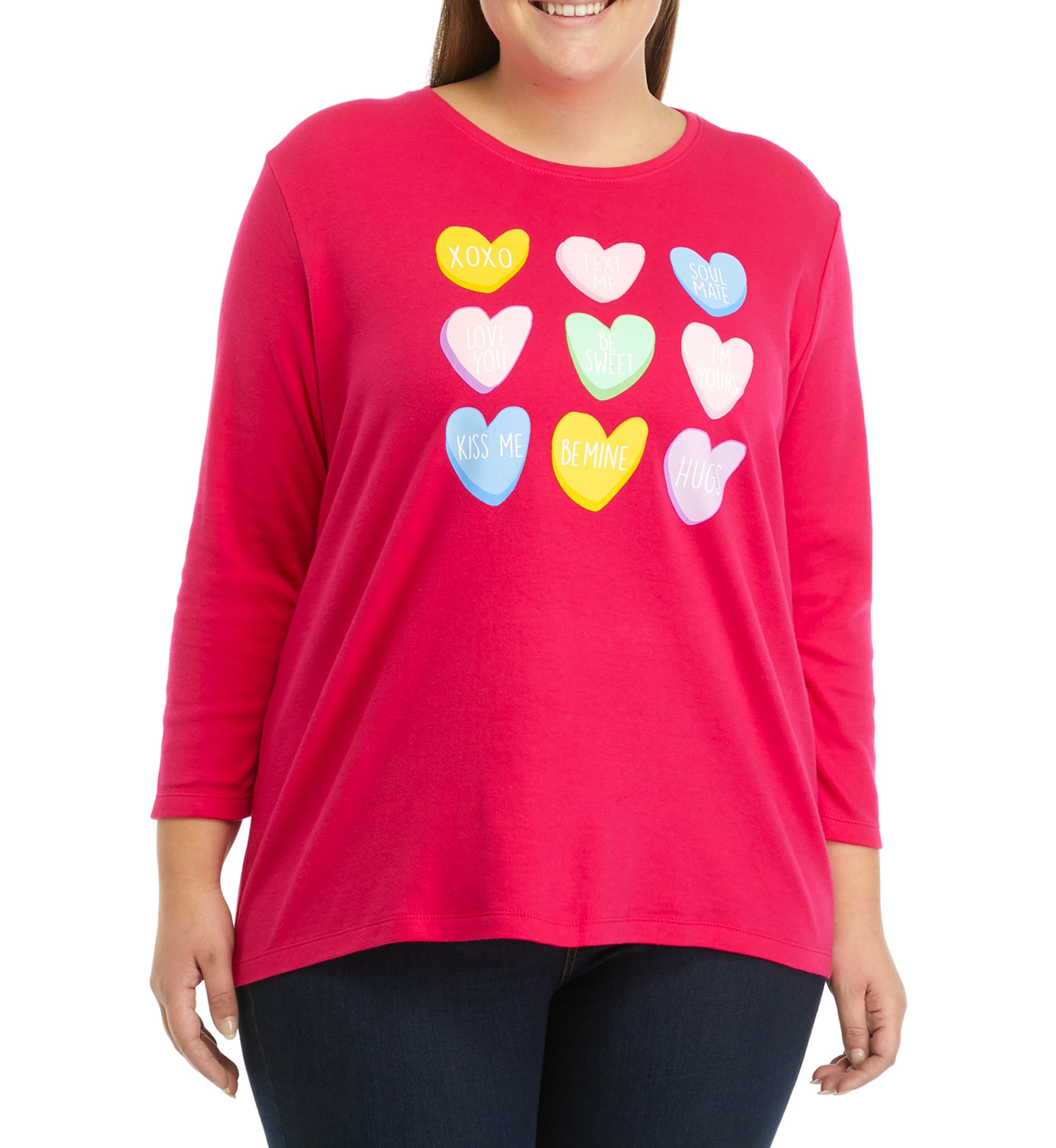 Kim Rogers® Plus Size Perfectly Soft 3/4 Sleeve Graphic T-Shirt | Belk