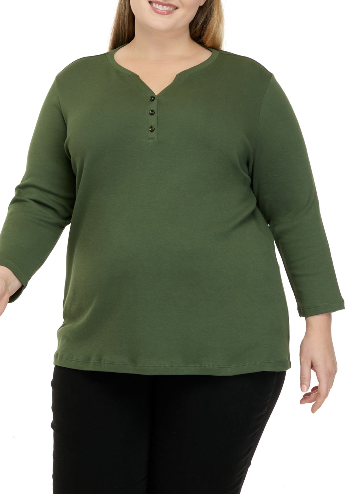 Kim Rogers® Plus Size 3/4 Sleeve Henley Fashion T-Shirt | Belk
