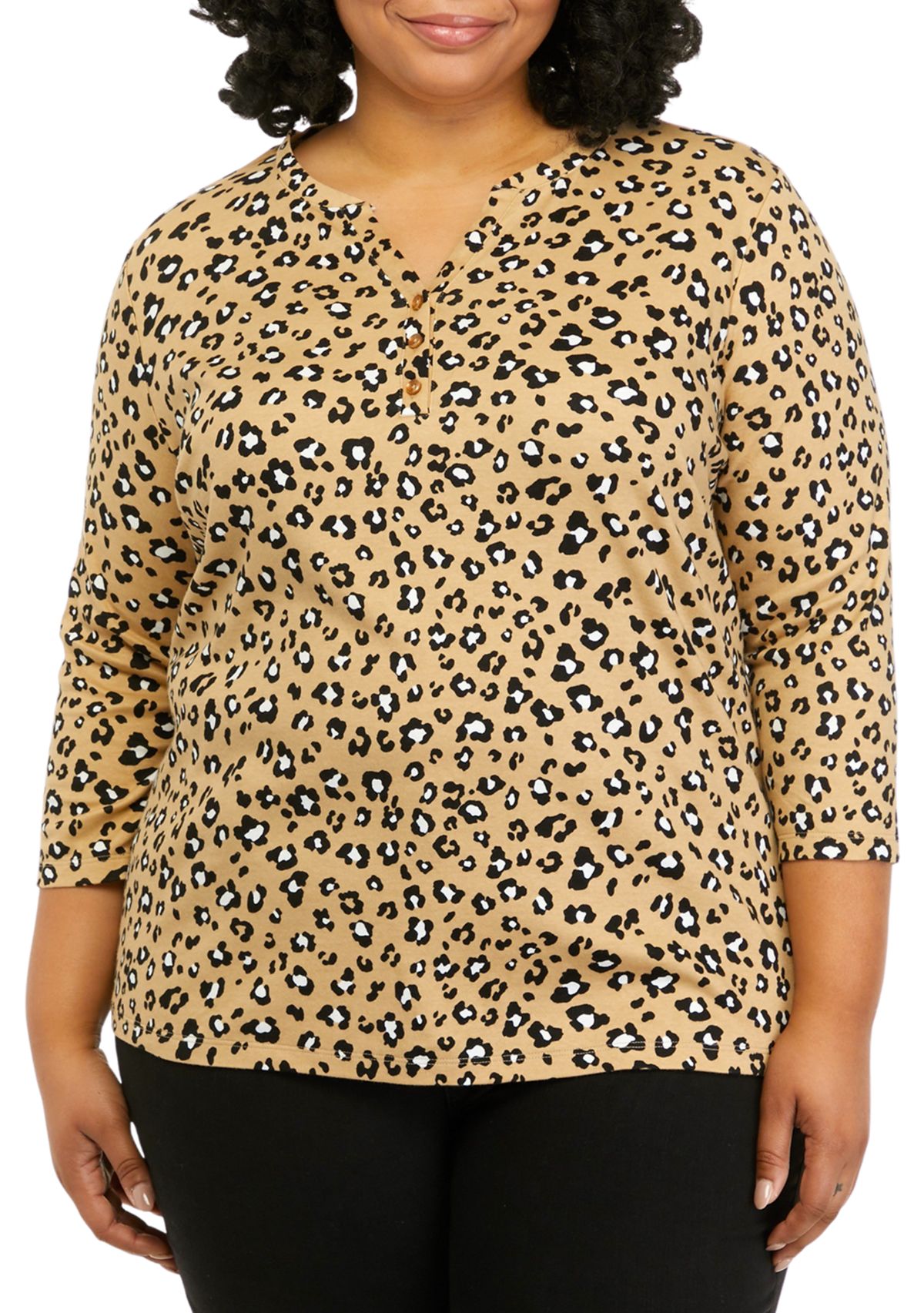 Kim Rogers® Plus Size 3/4 Sleeve Henley Printed Top | Belk
