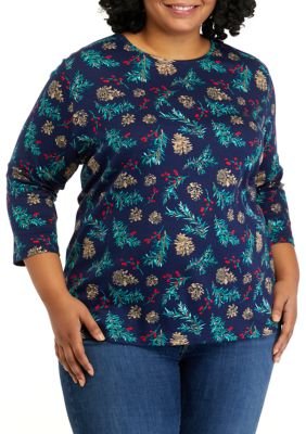 Kim Rogers® Plus Size 3/4 Sleeve Crew Neck Printed Top | belk