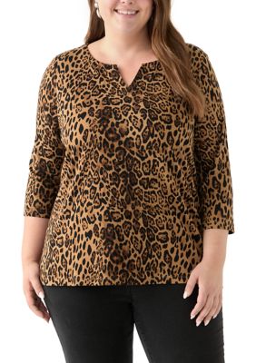 Kim Rogers® Plus Size 3/4 Sleeve Split Neck Allover Print Top | Belk