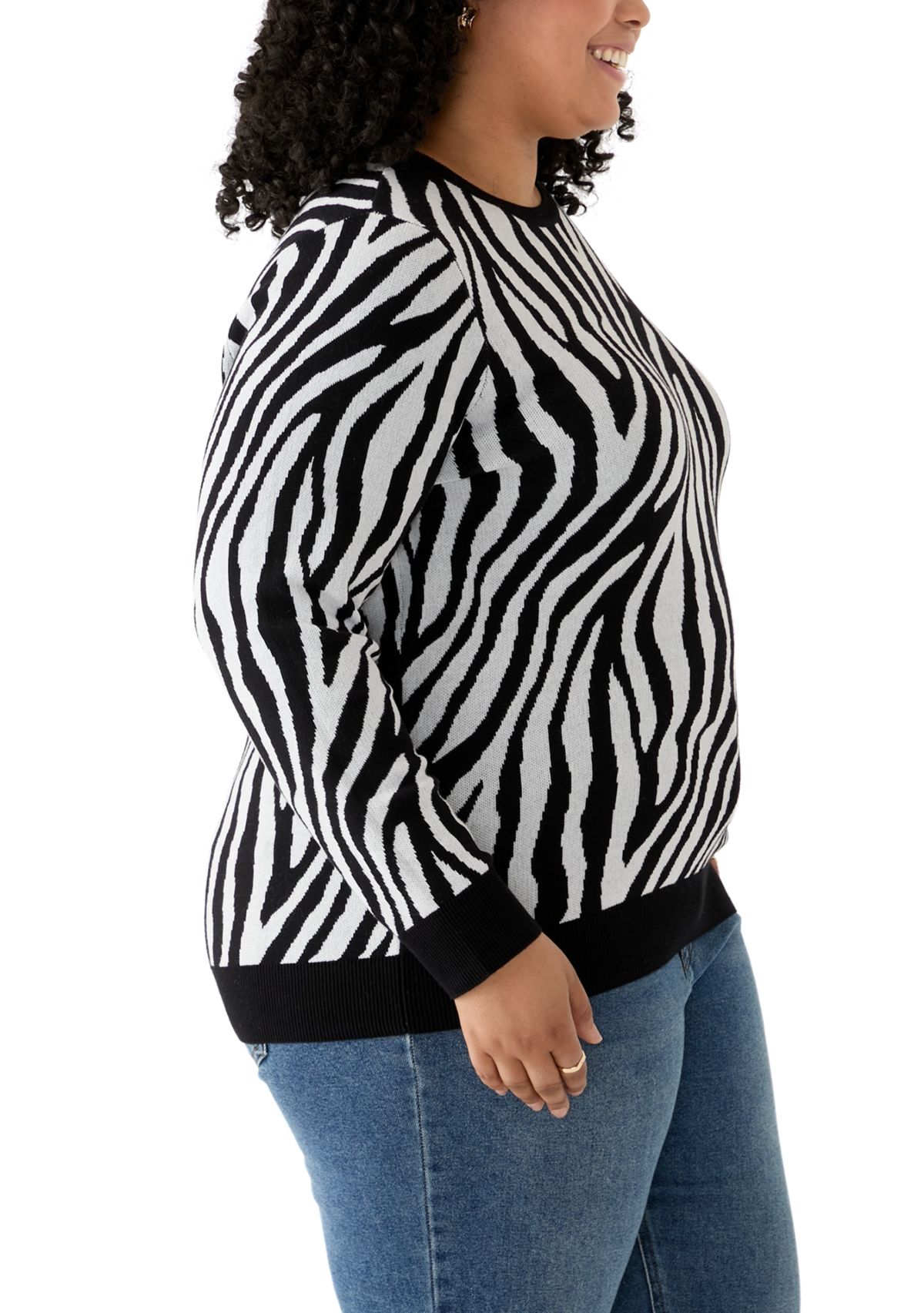 Kim Rogers® Plus Size Long Sleeve Crew Neck Zebra Print Jacquard ...