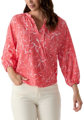 Wonderly Women's 3/4 Sleeve Tie Back Printed Top | belk