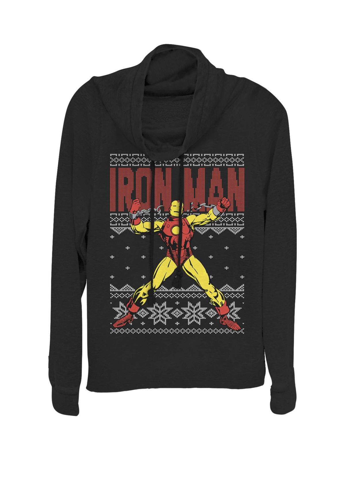 Marvel Iron Man Comic Holiday Sweater Print Cowl Neck Graphic Pullover ...