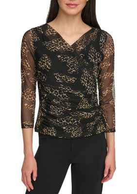 DKNY Women's Long Sleeve Printed Mesh Wrap Top | belk
