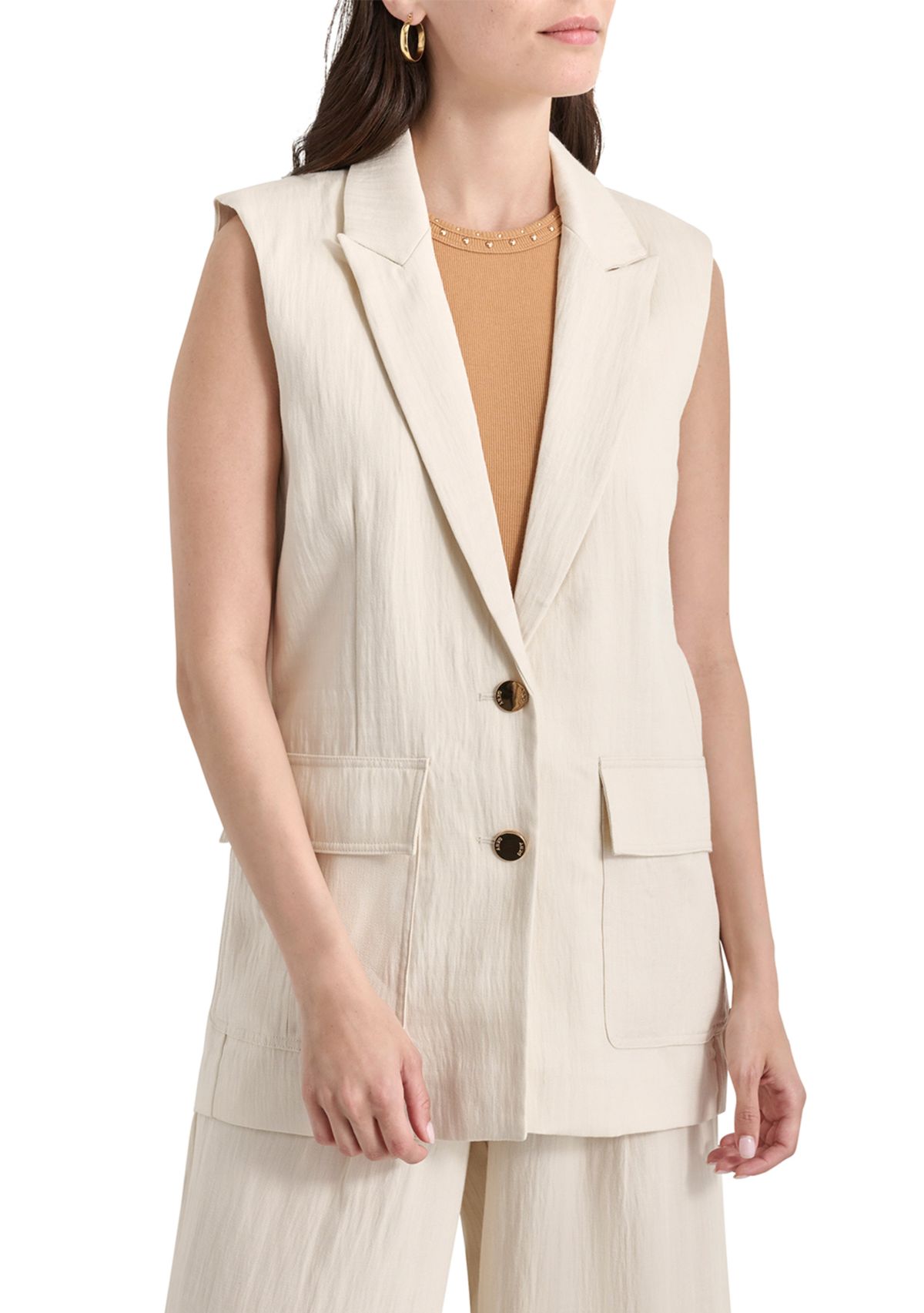 DKNY Women's Notch Collar Long Vest | Belk