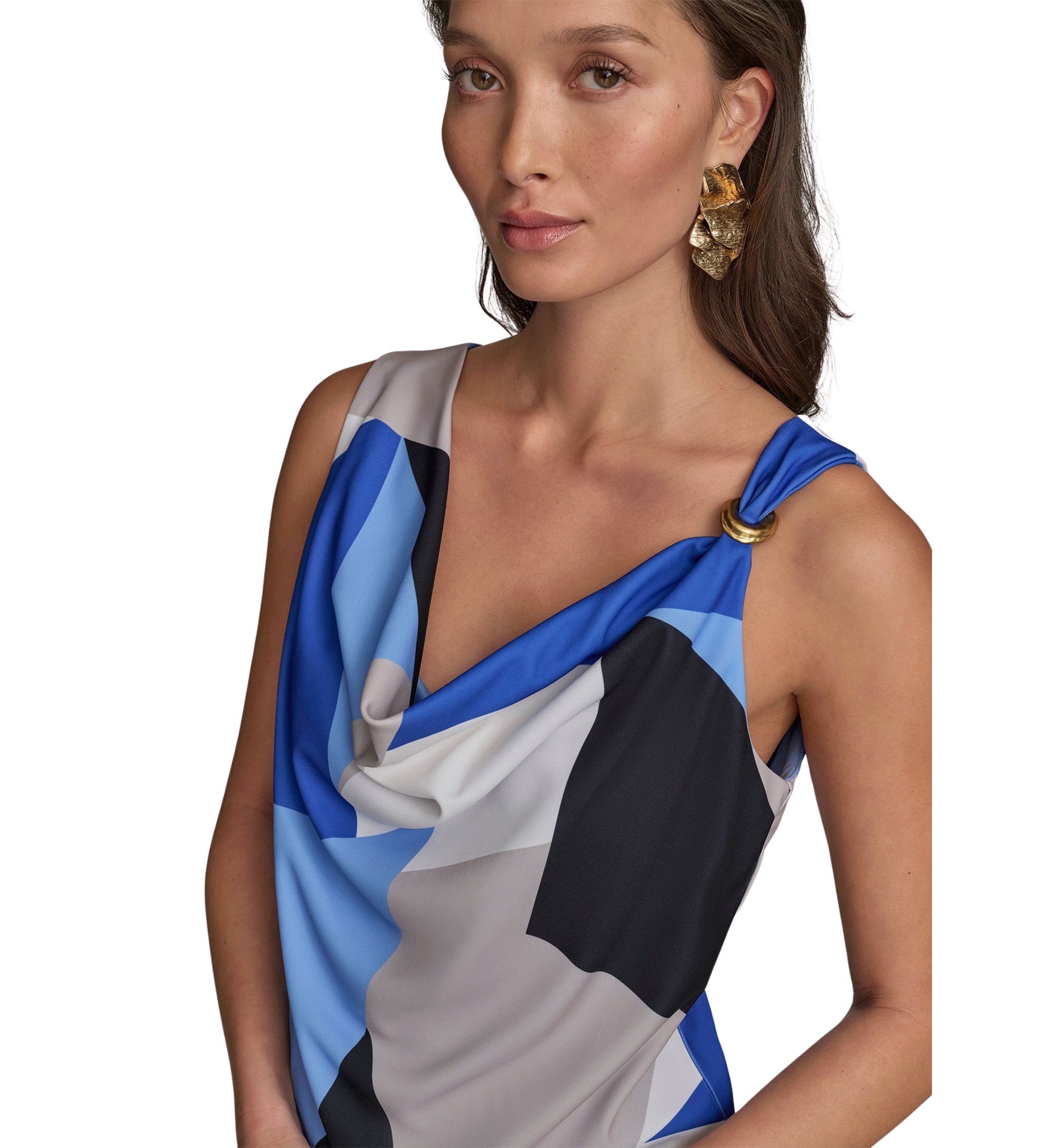 Donna Karan New York Women's Sleeveless Cowl Neck Color Block Print ...
