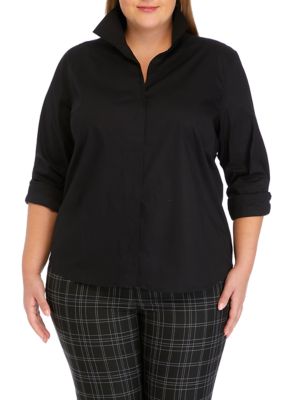 THE LIMITED Plus Size Collar Button Front Solid Top | belk