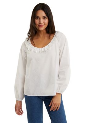 Draper James Women's Reyna Long Blouson Sleeve Textured Shirting Stripe ...