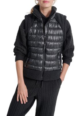 DKNY Sport Women's Horizontal Channel Quilted Mock Neck Puffer Vest ...