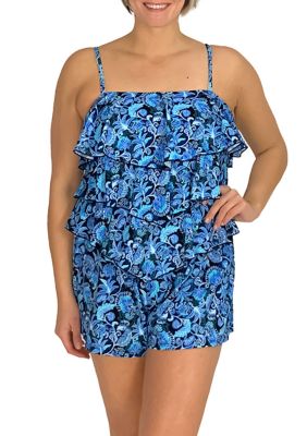 Fit 4 U Plus Size Hips 3 Tiered V Hem Swim Romper | belk