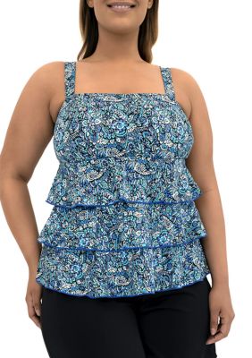 Fit 4 U Plus Size Aquarius 3 Tier Square Neck Swim Top | belk