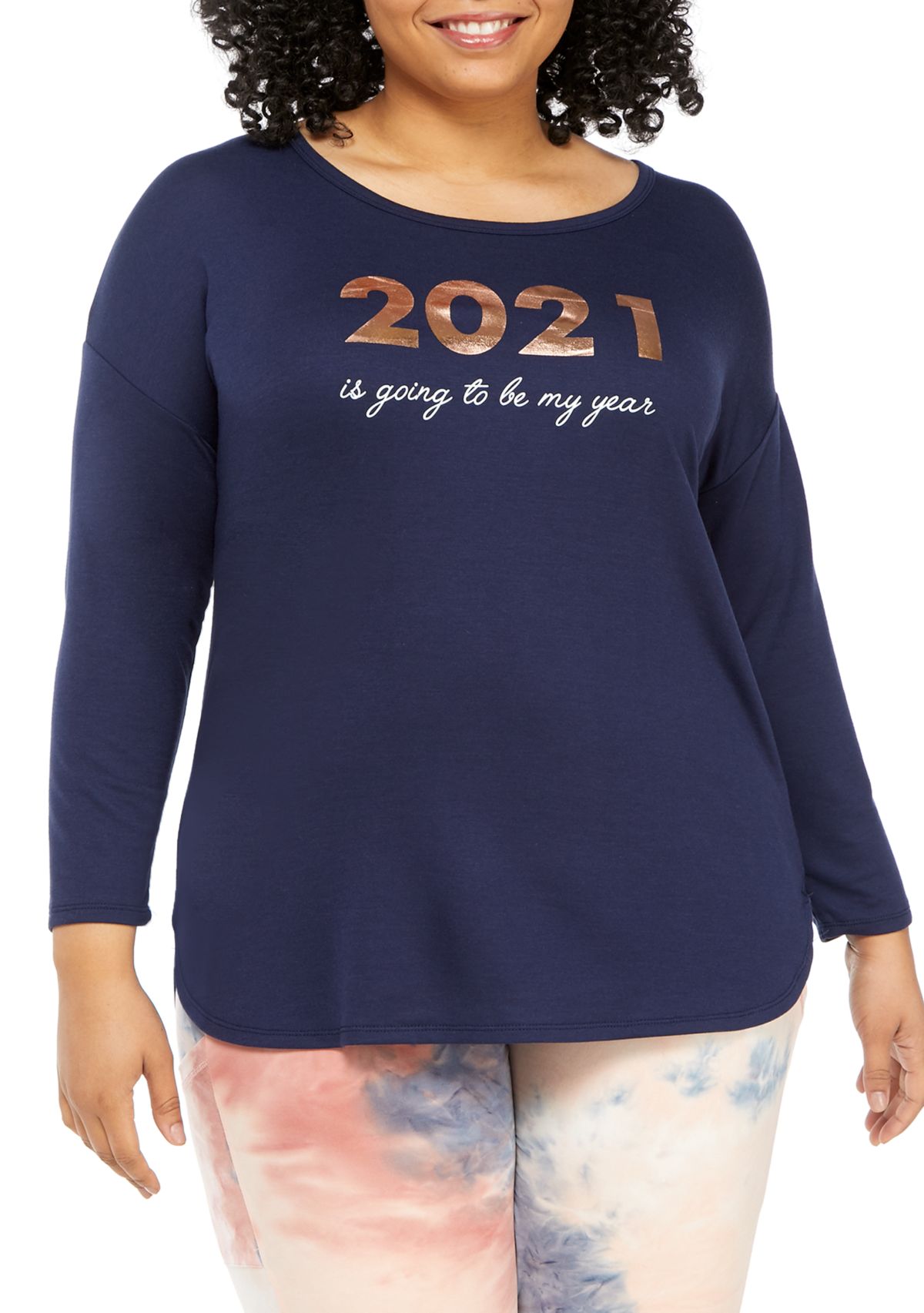 Wonderly Studio Plus Size Long Sleeve Graphic Pullover | Belk