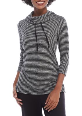EMILY DANIELS Women's 3/4 Sleeve Drawstring Cowl Neck Top | belk