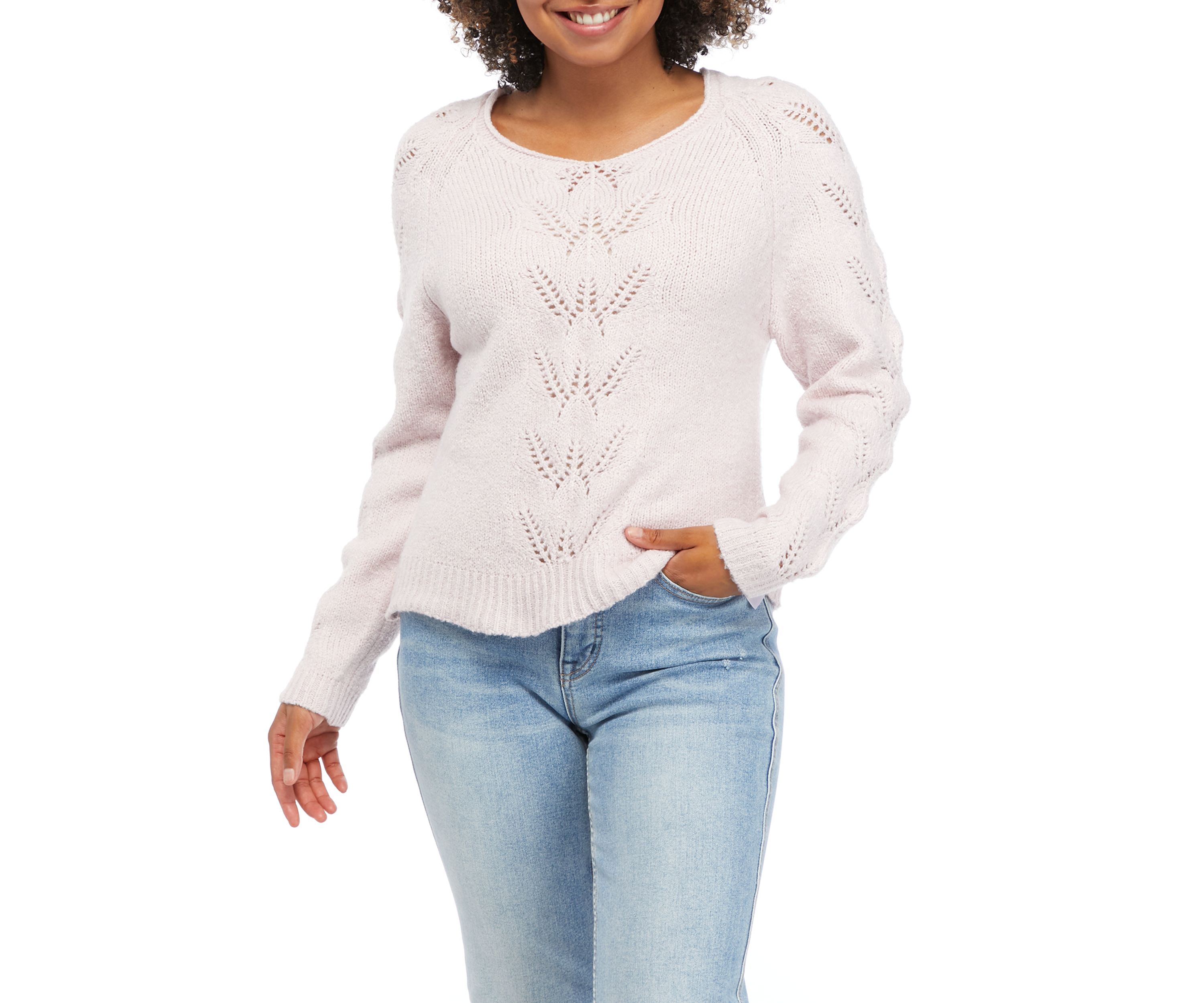 TRUE CRAFT Women's Long Sleeve Wide Pointelle Sweater | Belk