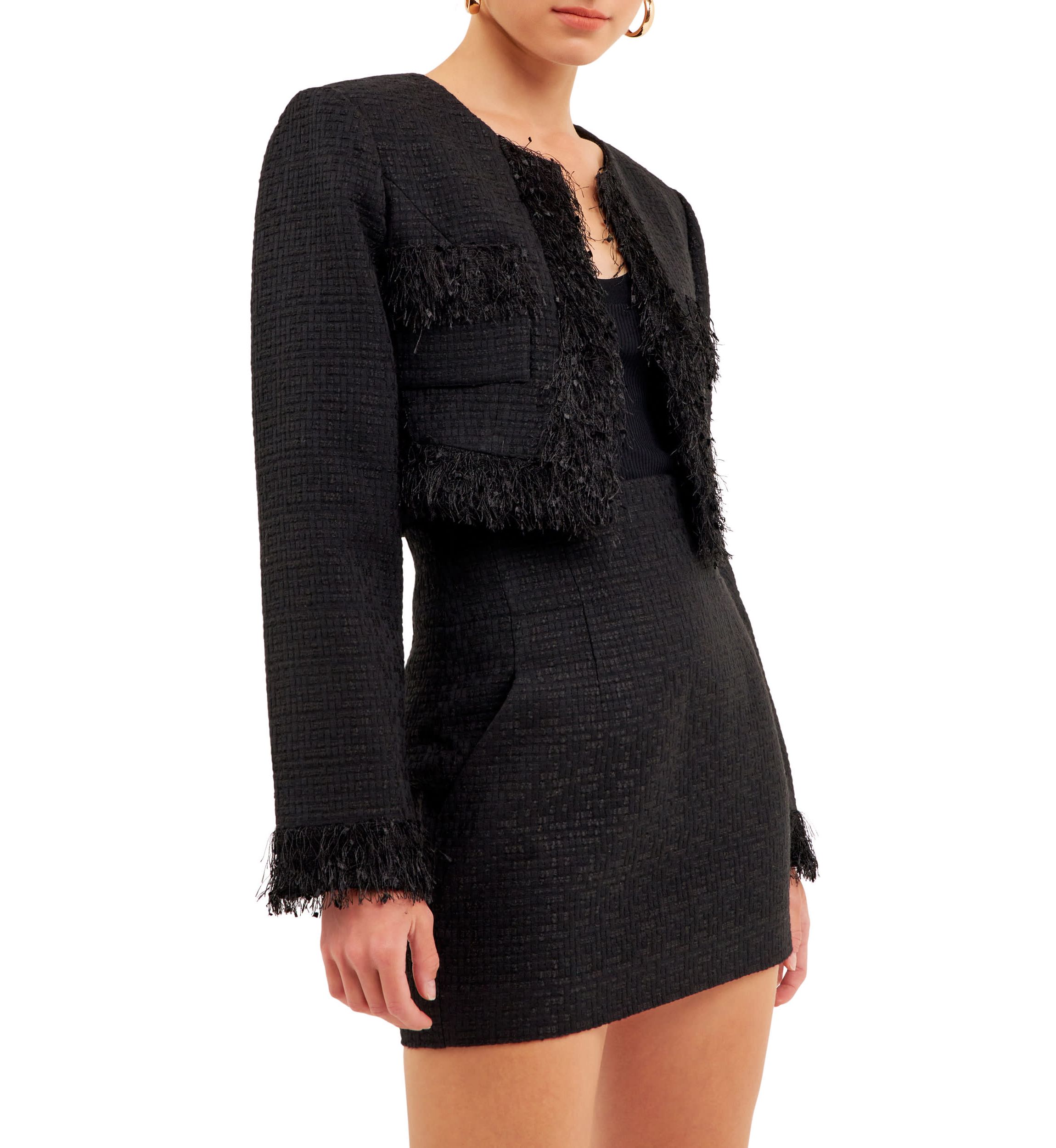 Endless Rose Trimmed Feather Cropped Blazer | Belk