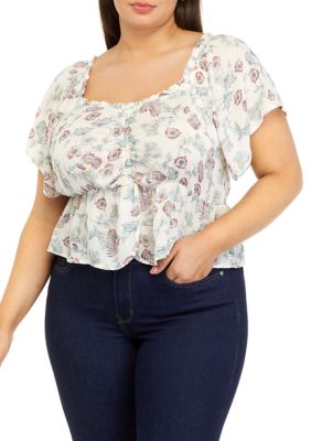 TRUE CRAFT Plus Size Short Sleeve Ruched Front Blouse | belk