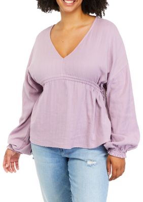TRUE CRAFT Plus Size V-Neck Peasant Top | belk