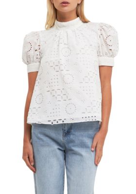ENGLISH FACTORY Broderie Anglaise Puff Sleeve Top | belk
