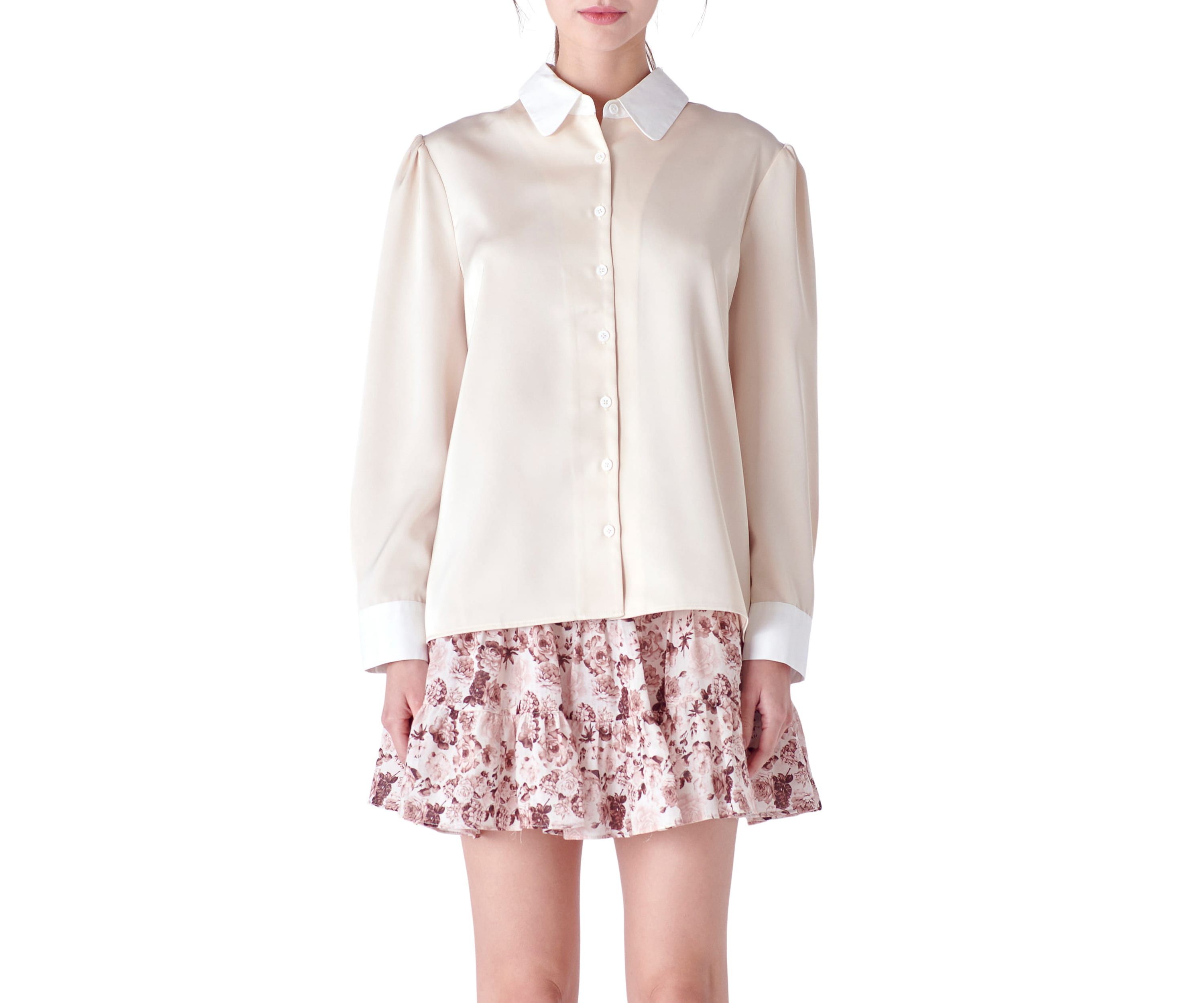 ENGLISH FACTORY Silky Shirt with Poplin Combo Collar | Belk