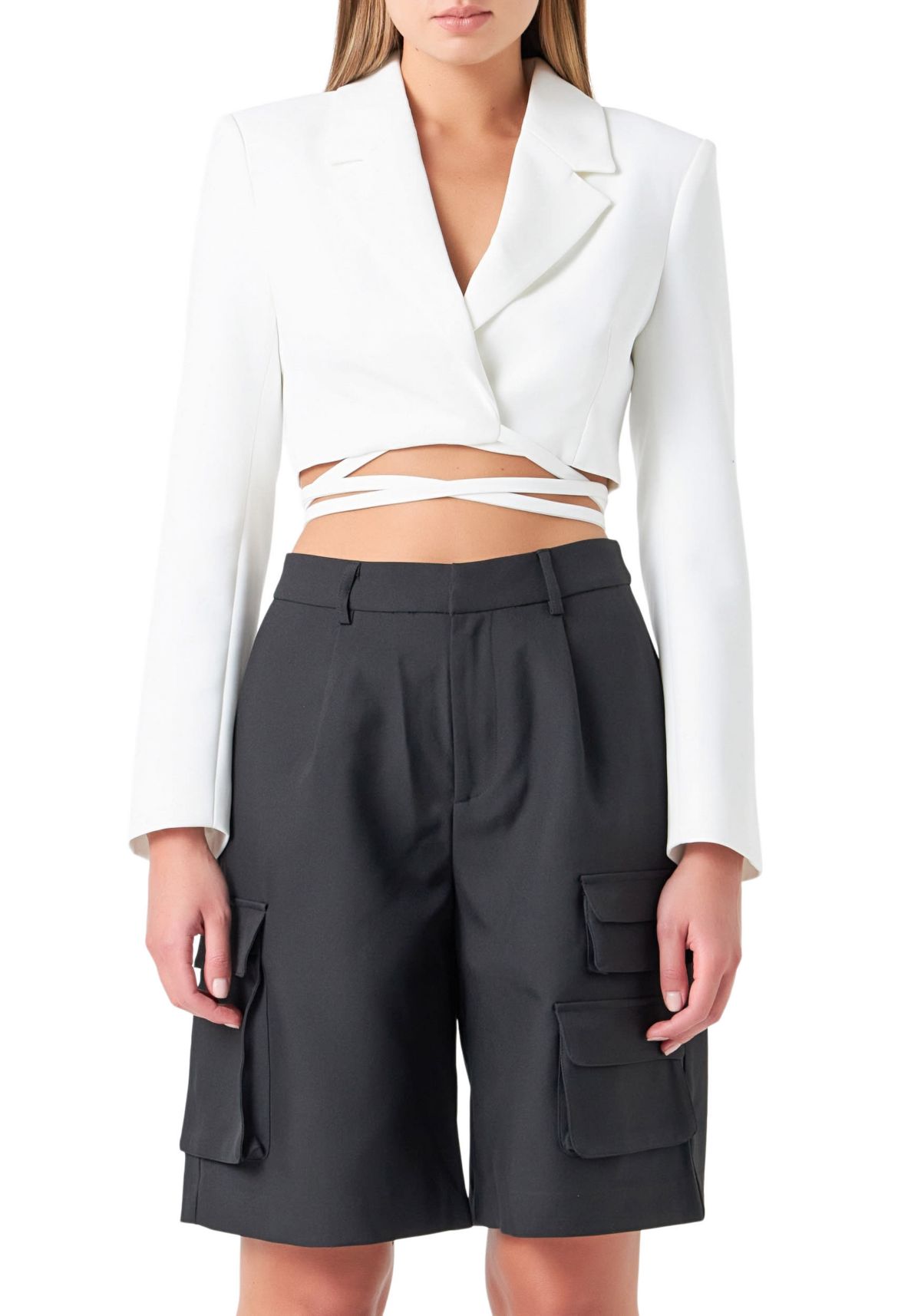 Grey Lab Cropped Blazer with Tie Detail | Belk
