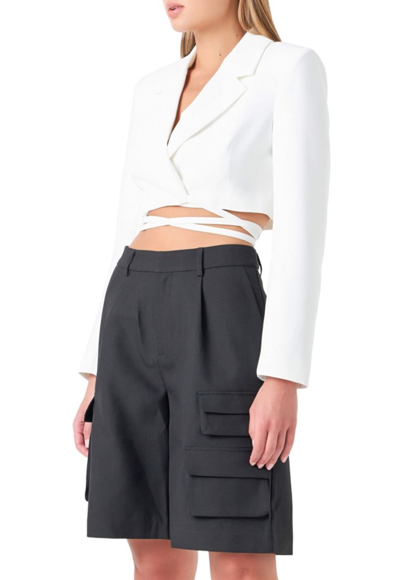 Grey Lab Cropped Blazer with Tie Detail | Belk