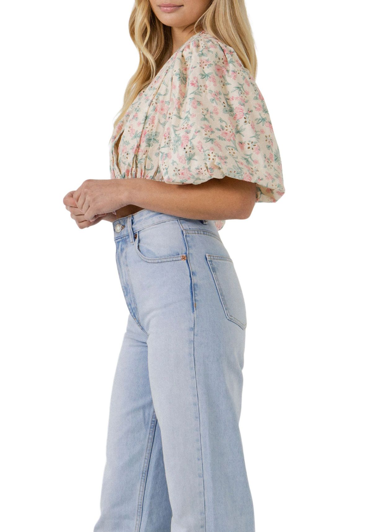 Free The Roses Floral Embroidered Blouson Top | Belk