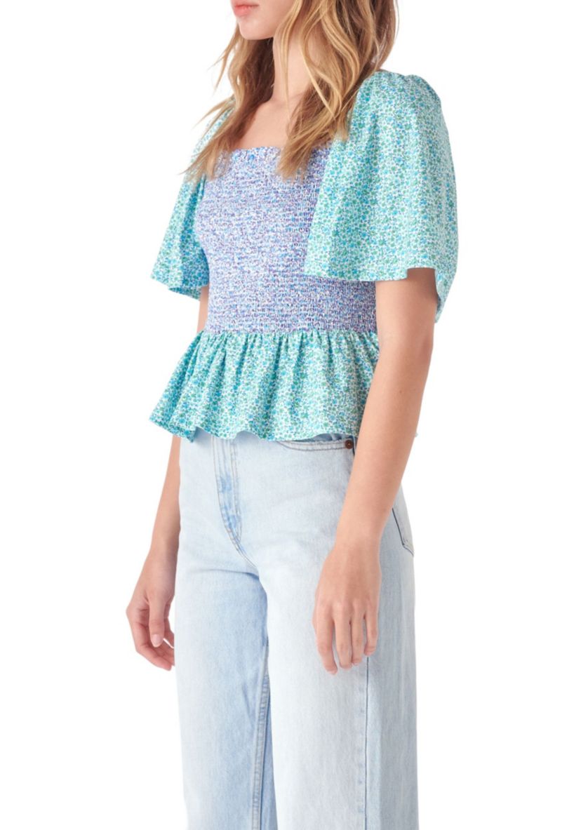 Free The Roses Floral Knit Smocked Top | Belk