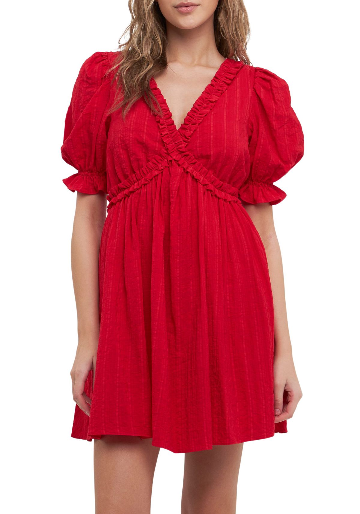 Free The Roses Double Ruffled Band Mini Puff Sleeve Dress | Belk