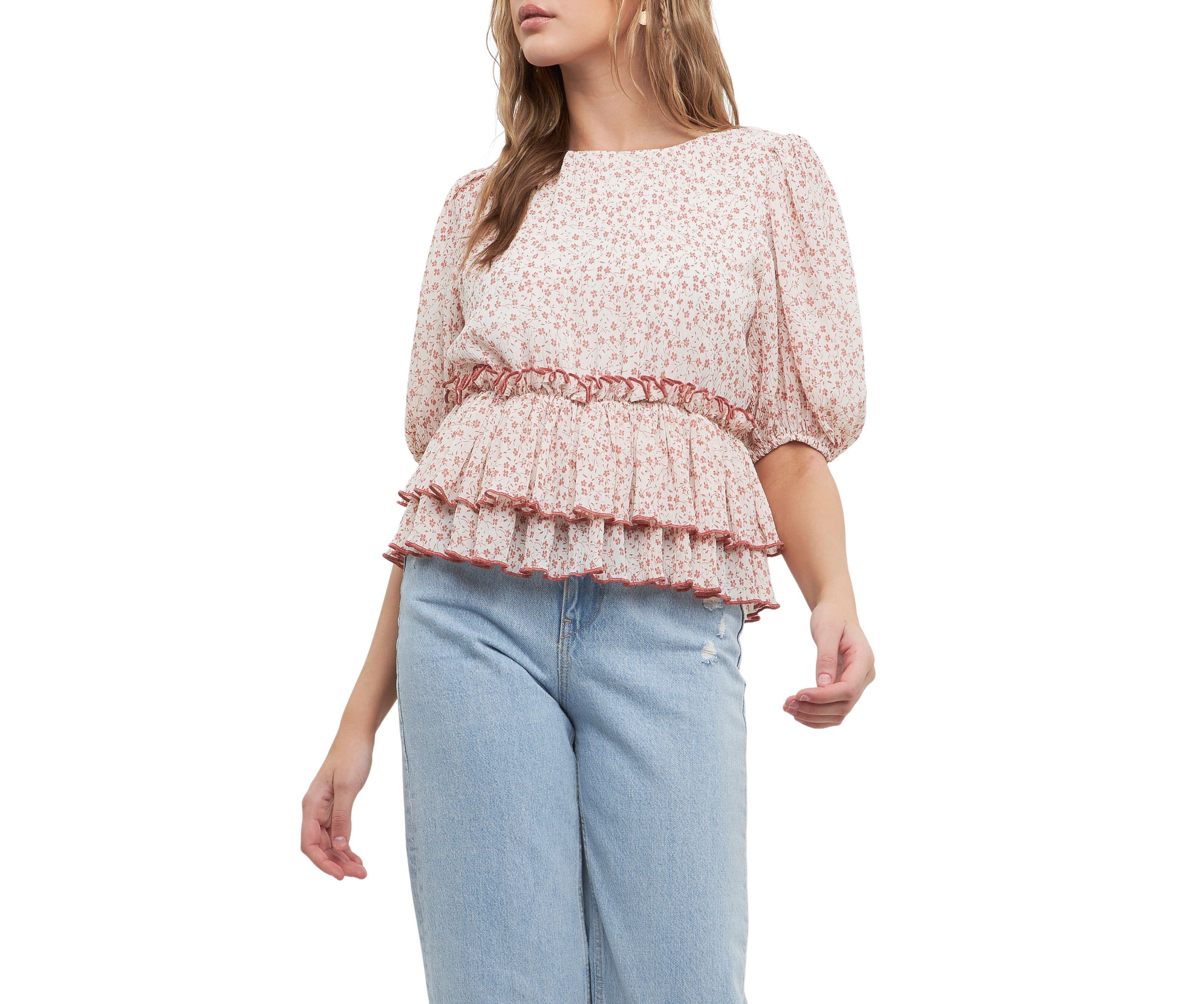 Free The Roses Pleated Floral Top | Belk