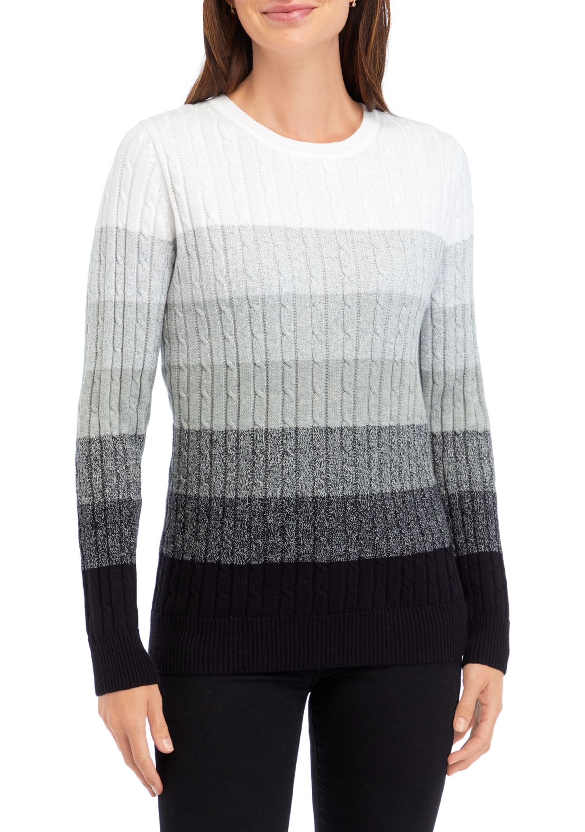 Kim Rogers® Women's Long Sleeve Cable Crew Color Block Sweater | Belk