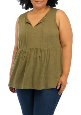 Wonderly Plus Size Sleeveless Split Neck Tunic Top | belk