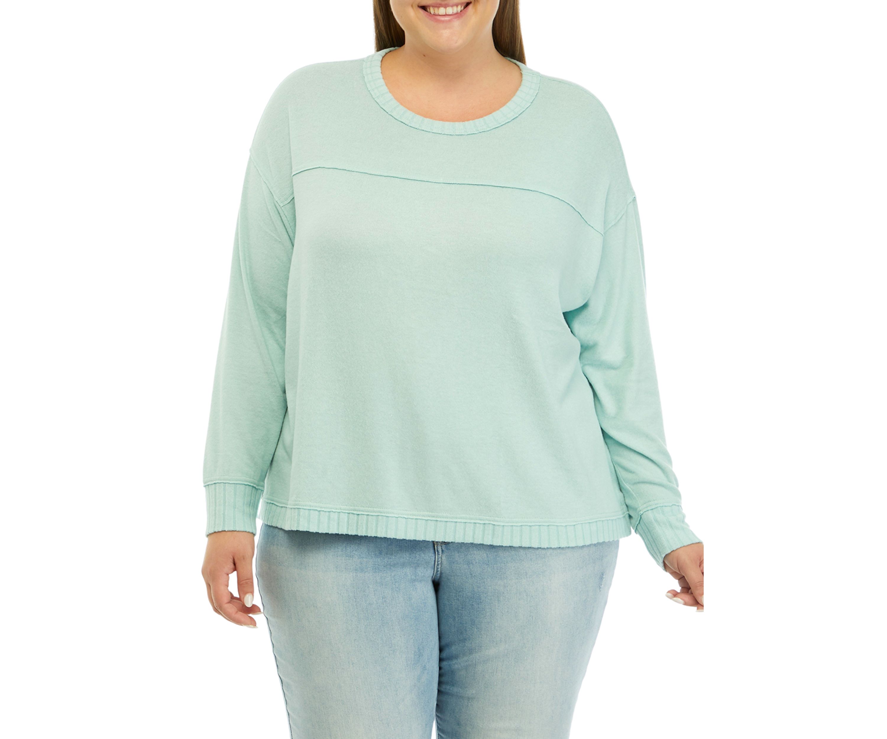 Wonderly Plus Size Raw Edge Solid Top | Belk