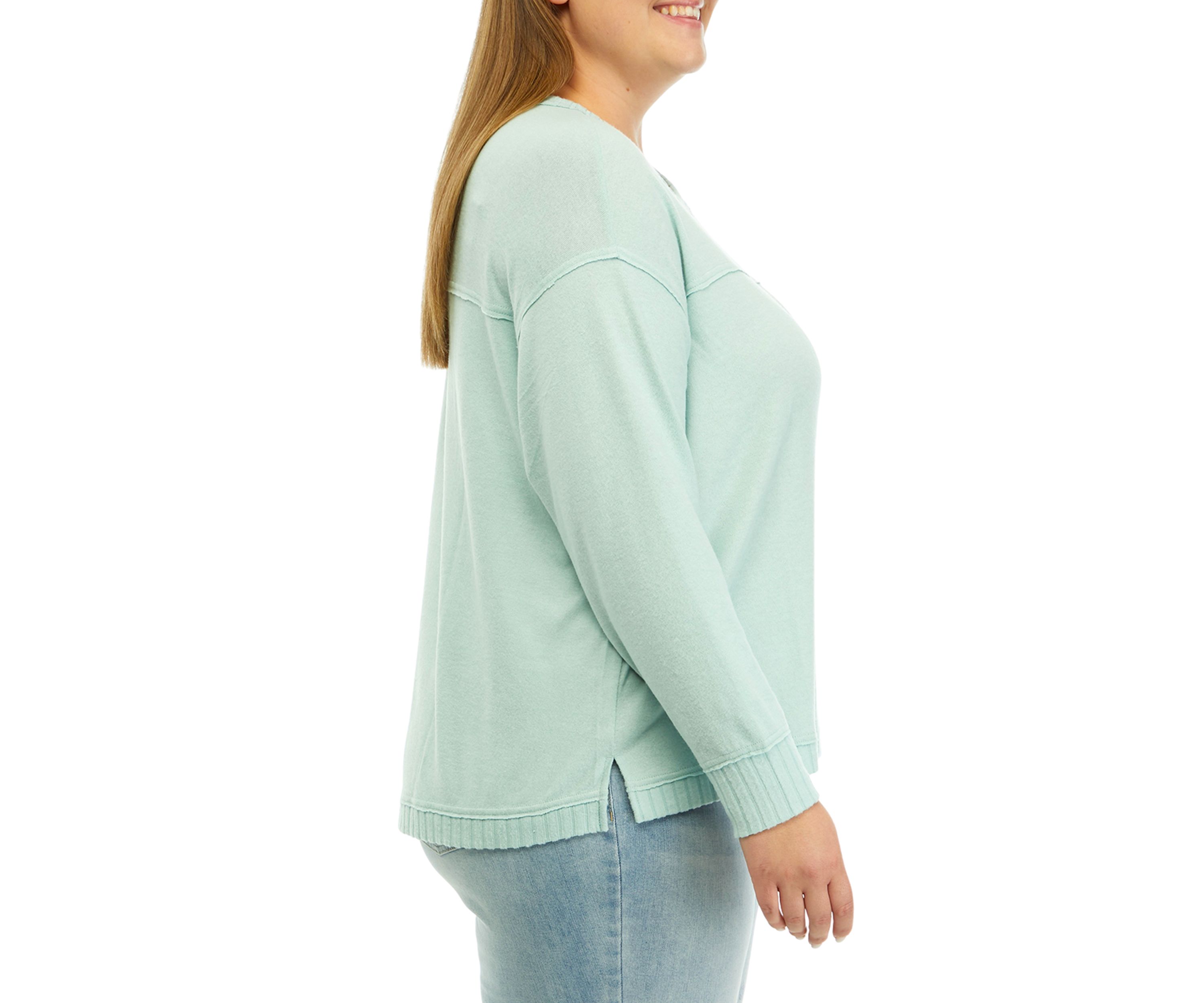 Wonderly Plus Size Raw Edge Solid Top | Belk