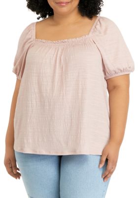Wonderly Plus Size Short Sleeve Square Neck Top | belk